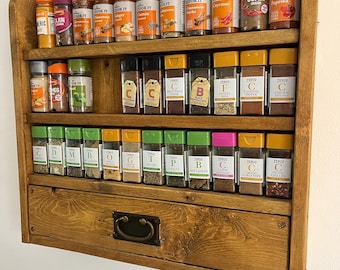 Rustic Spice Rack, Wooden Spice Rack, Wall Mounted Spice Rack, Free ...
