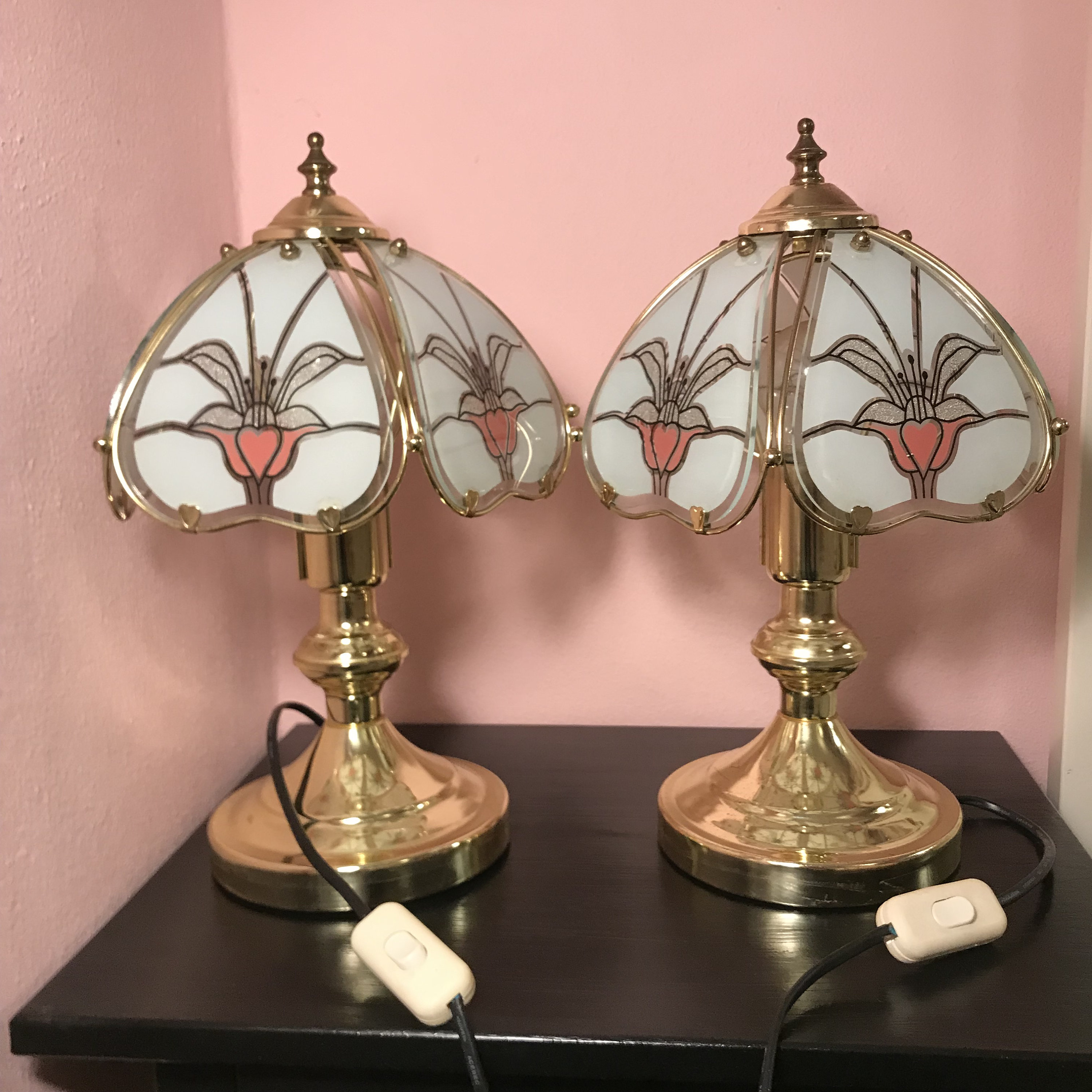 1 of 2 Vintage Table Lamp /80s /gold Metal/ Glass Lamp/ MCM Lamp/white ...