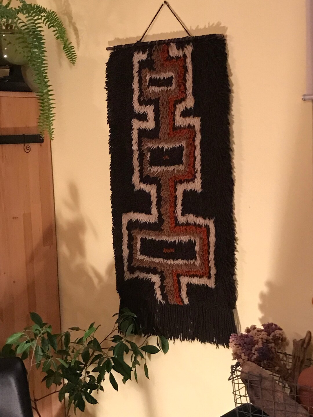 Vintage Wall Tapestry / Mid Century Wall Decor / Hand Knotted Wool ...