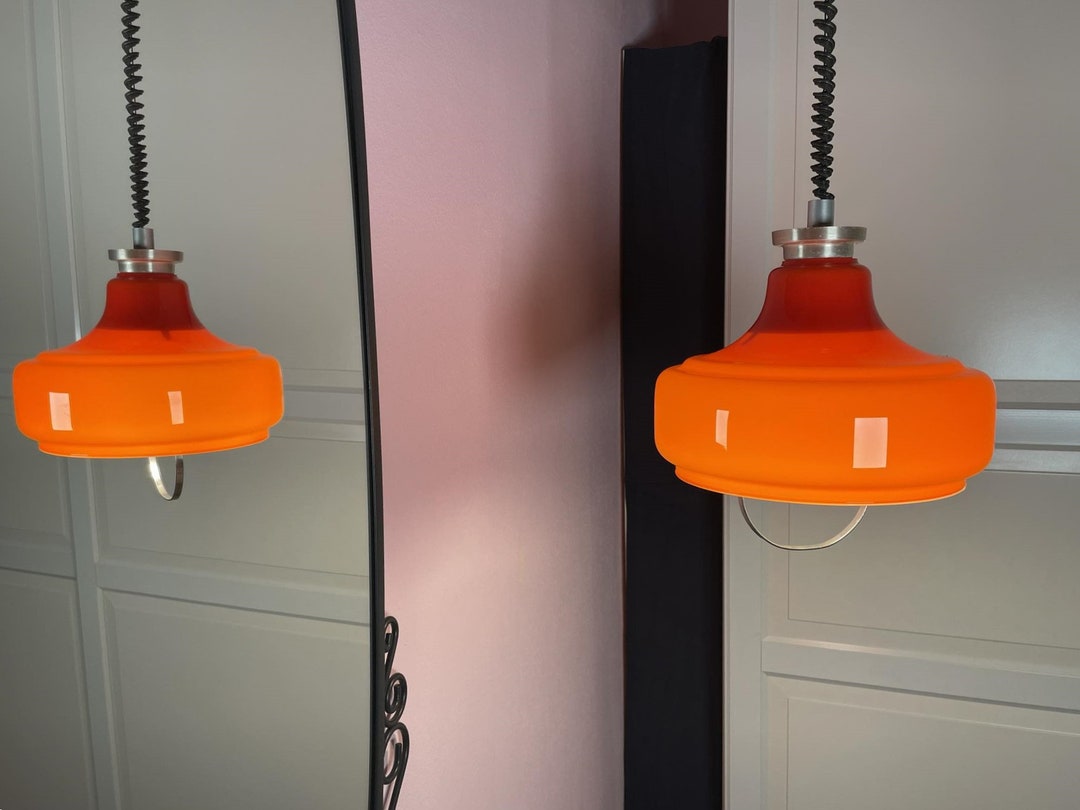 Vintage Orange Pendant Lamp/ Mid Century Modern Light /70s/ Made in ...