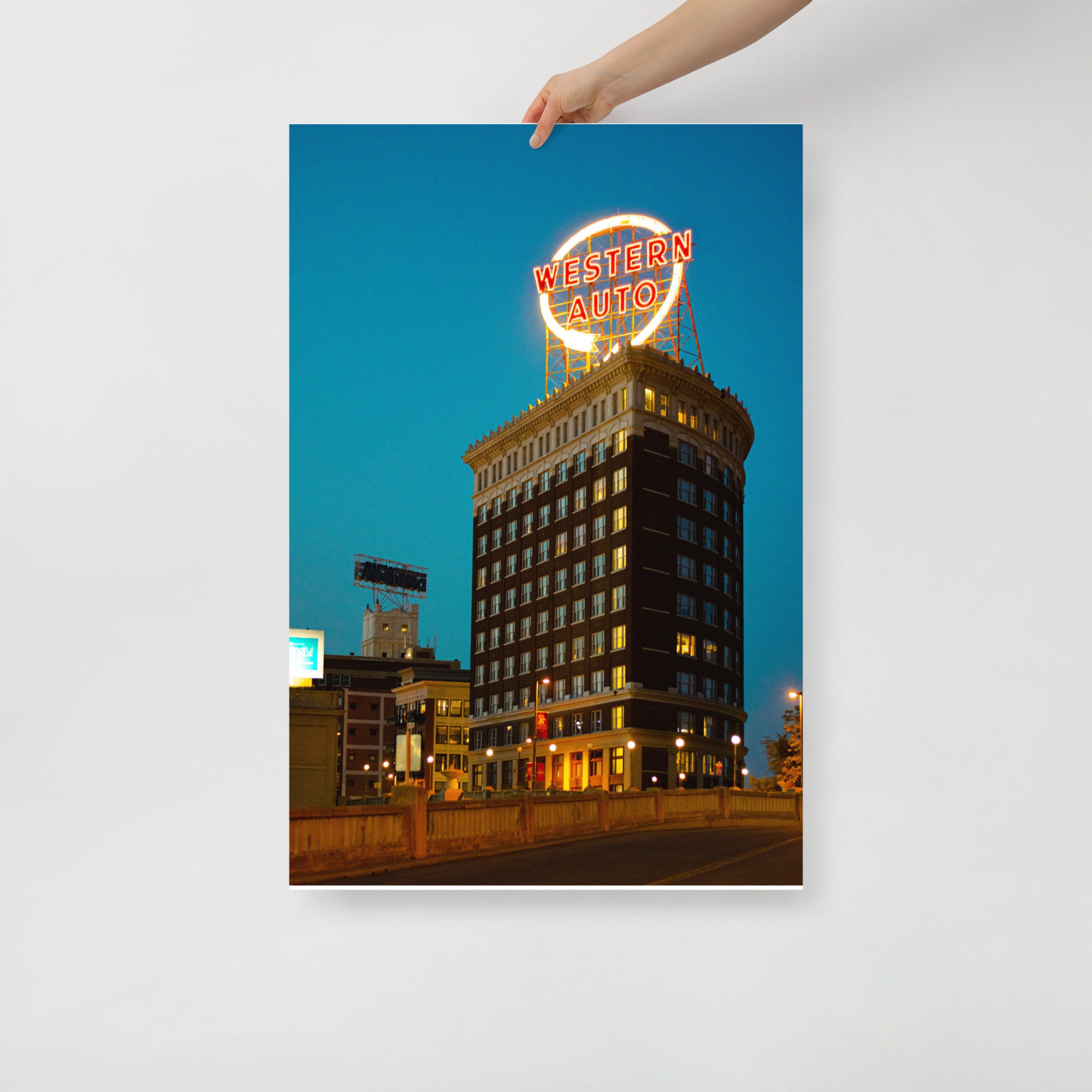 Kansas City, Missouri Downtown Skyline Western Auto Neon Sign Poster ...