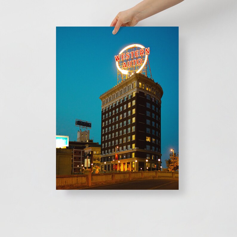 Kansas City, Missouri Downtown Skyline Western Auto Neon Sign Poster ...