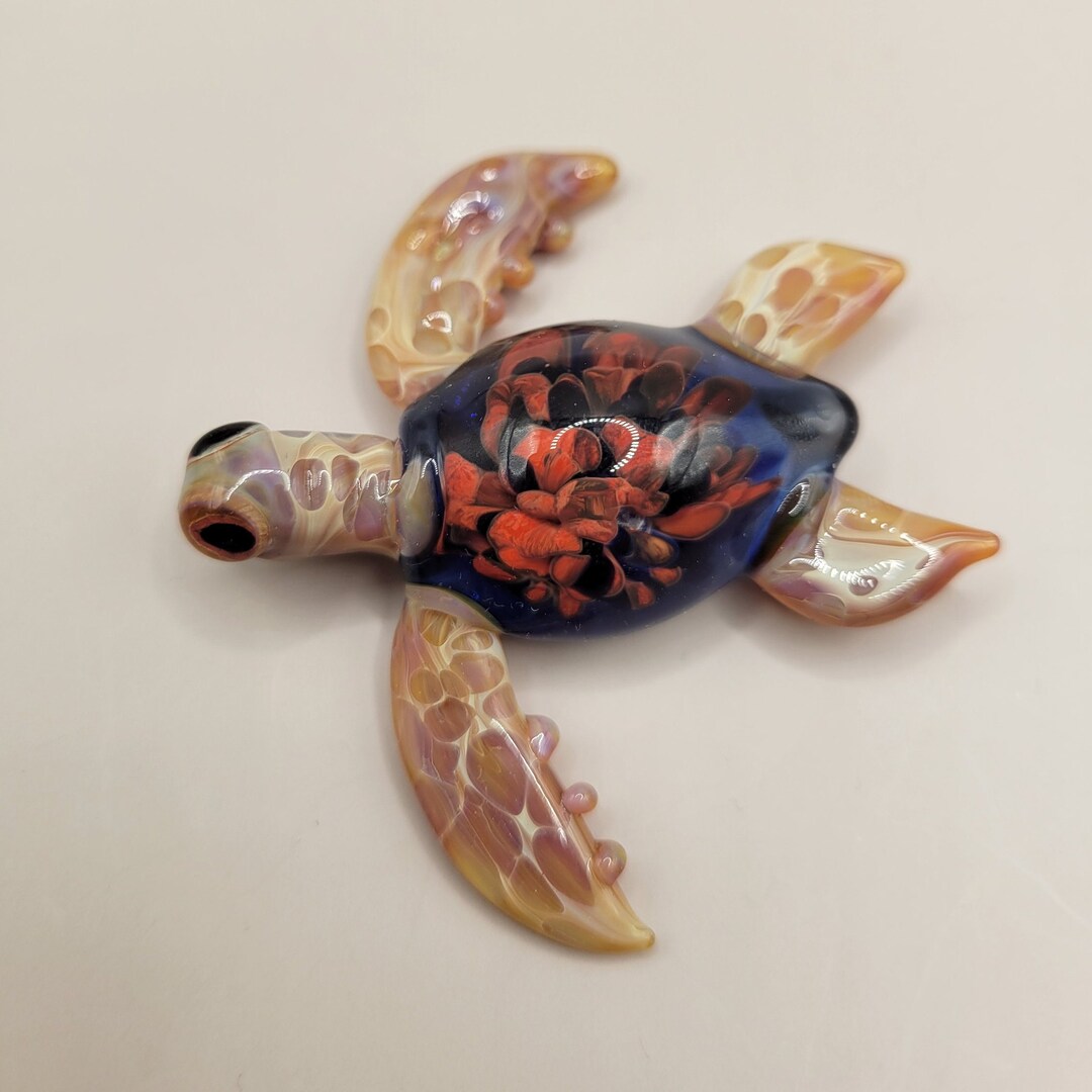 Lampwork Glass Sea Turtle With Ocean Shell Sculpture/pendant - Etsy