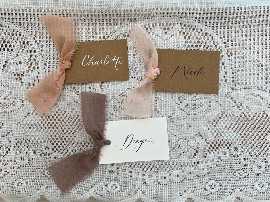 Calligraphy Place Cards With Ribbon Handwritten Name Cards for Weddings ...