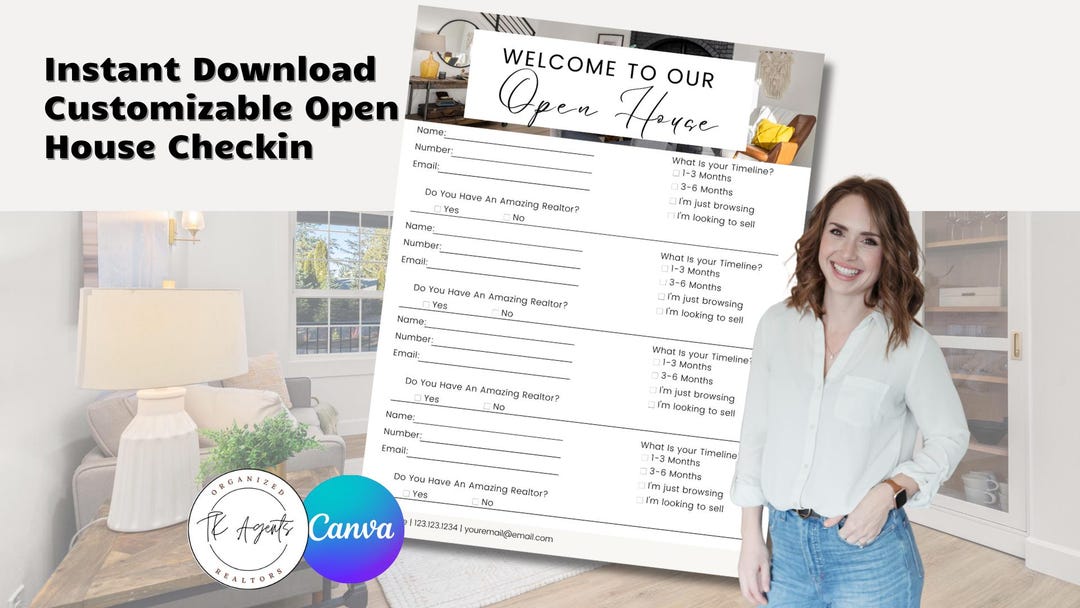 Editable Open House Sign-in Sheet for Realtors | Canva Template | Real ...
