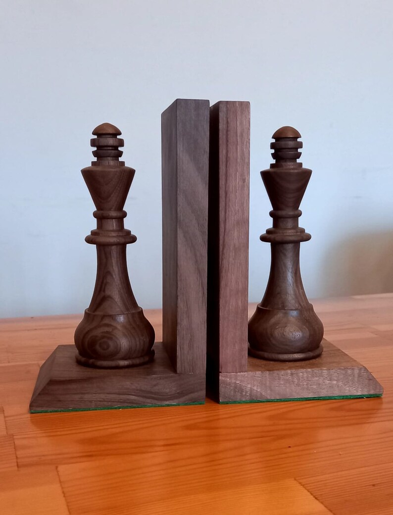Solid Walnut Wood Bookends Set King Chess Bookends Office - Etsy