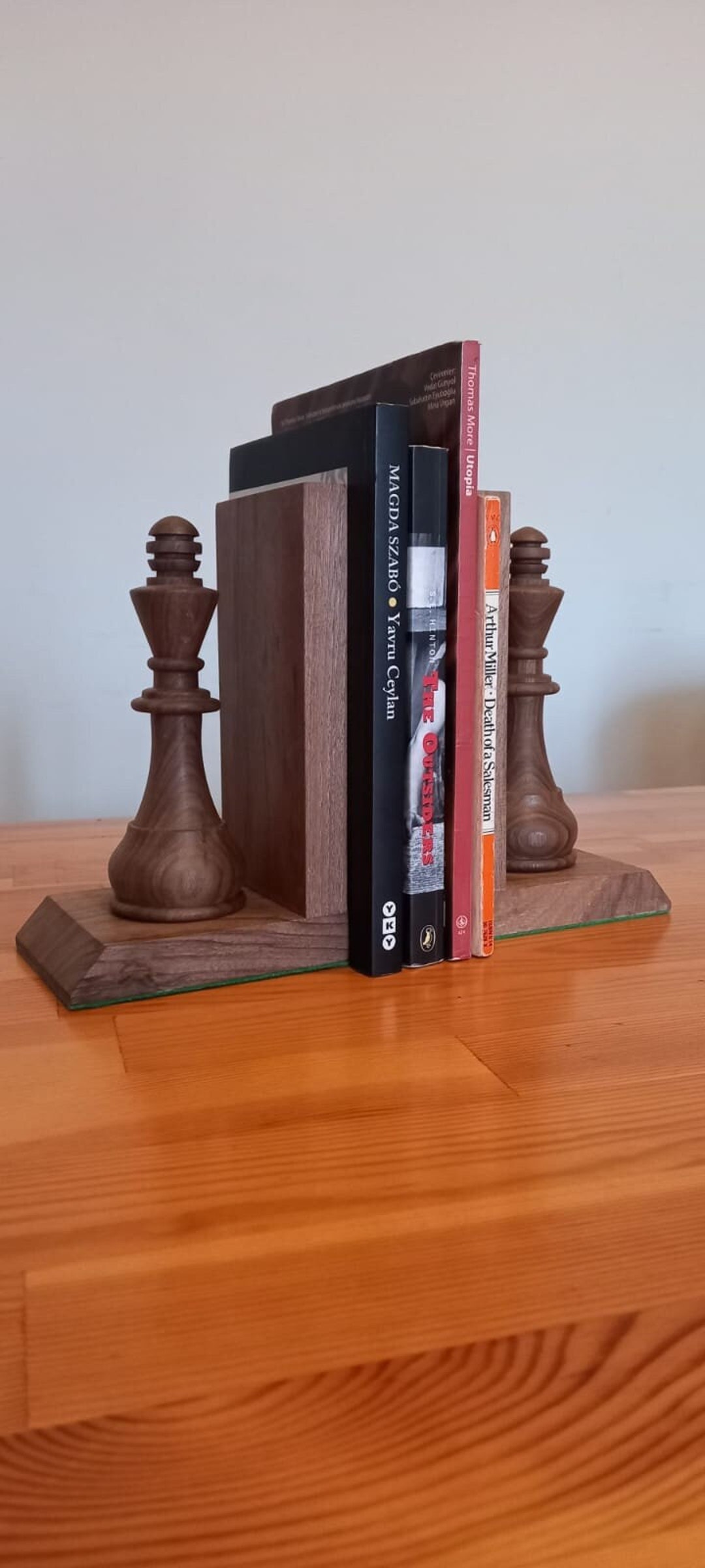 Solid Walnut Wood Bookends Set King Chess Bookends Office - Etsy
