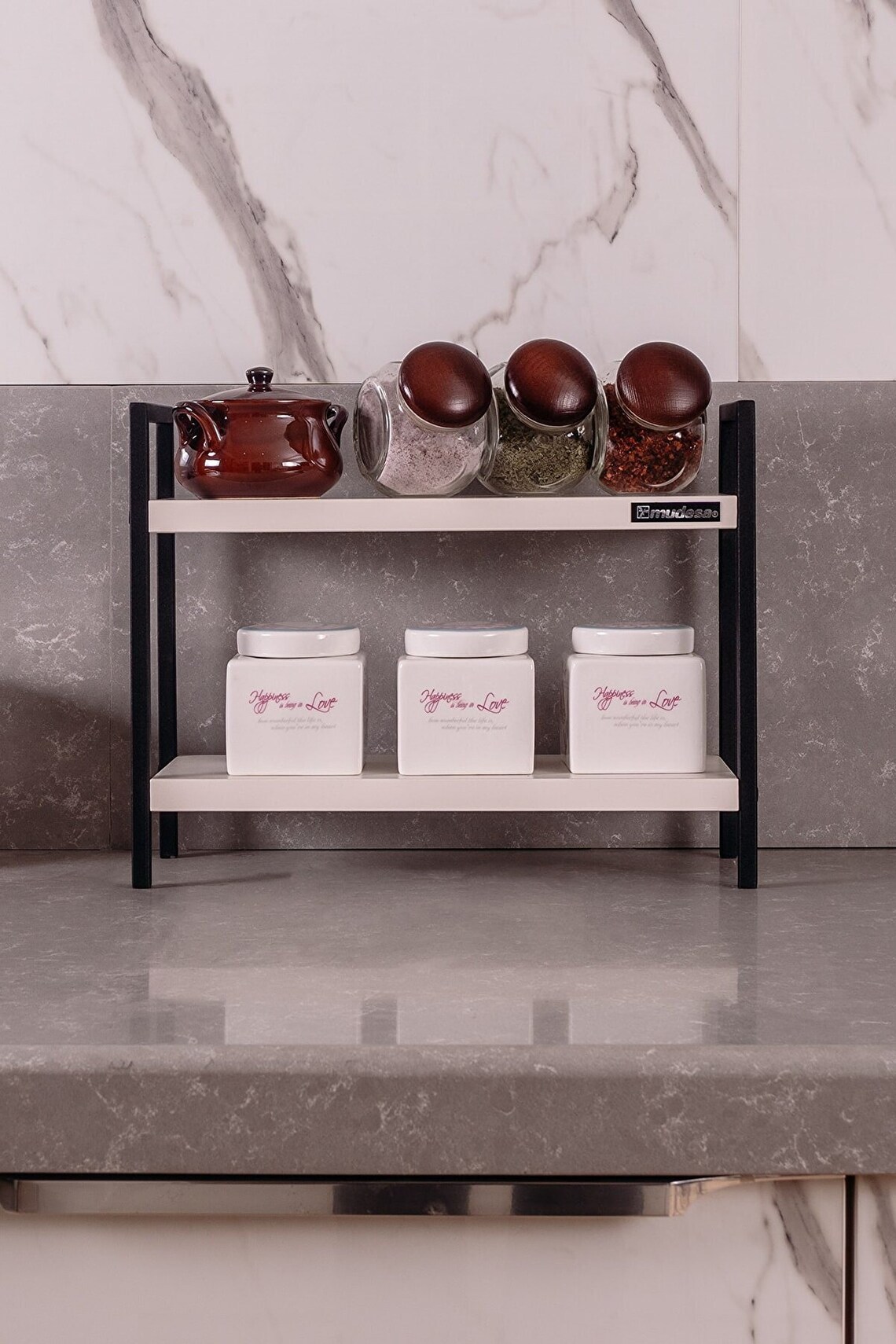 Metal Countertop Organizer Wooden Shelf Bathroom Kitchen - Etsy