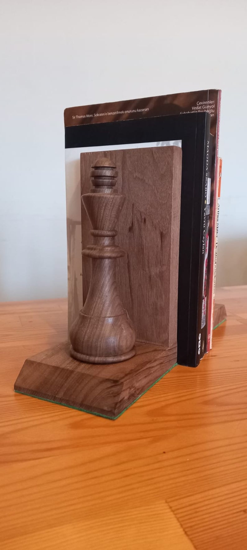 Solid Walnut Wood Bookends Set King Chess Bookends Office - Etsy