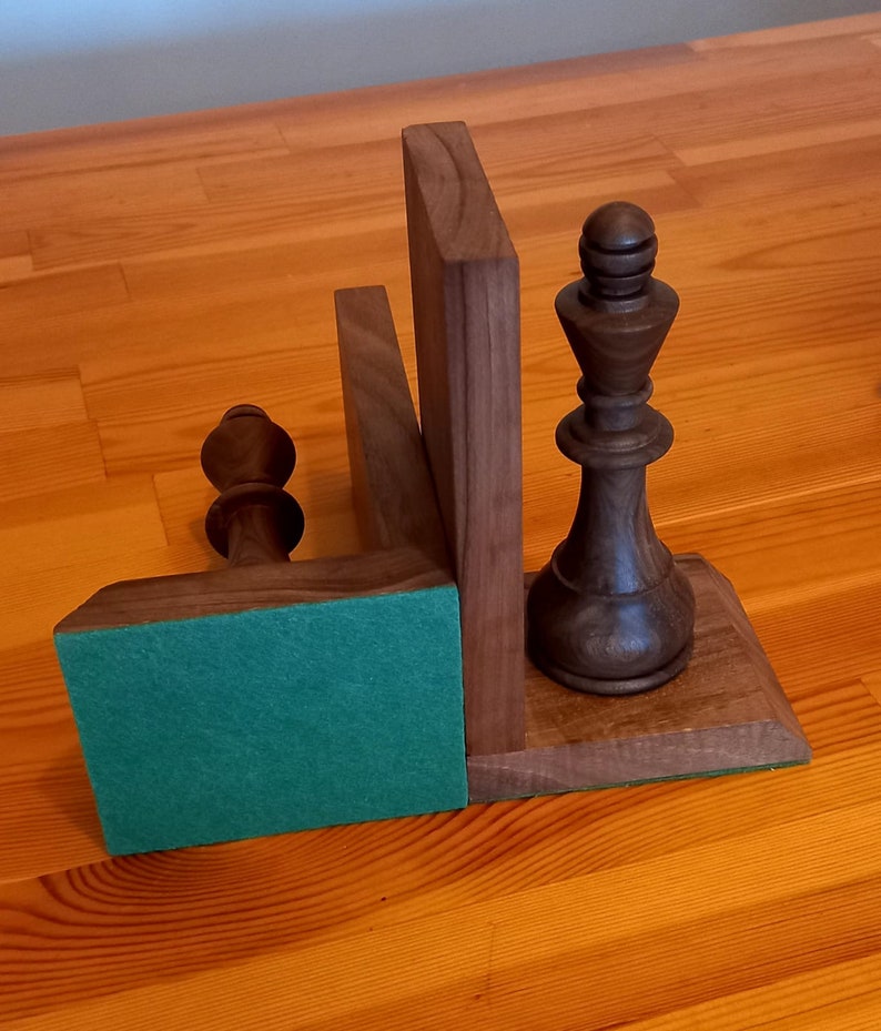 Solid Walnut Wood Bookends Set King Chess Bookends Office - Etsy