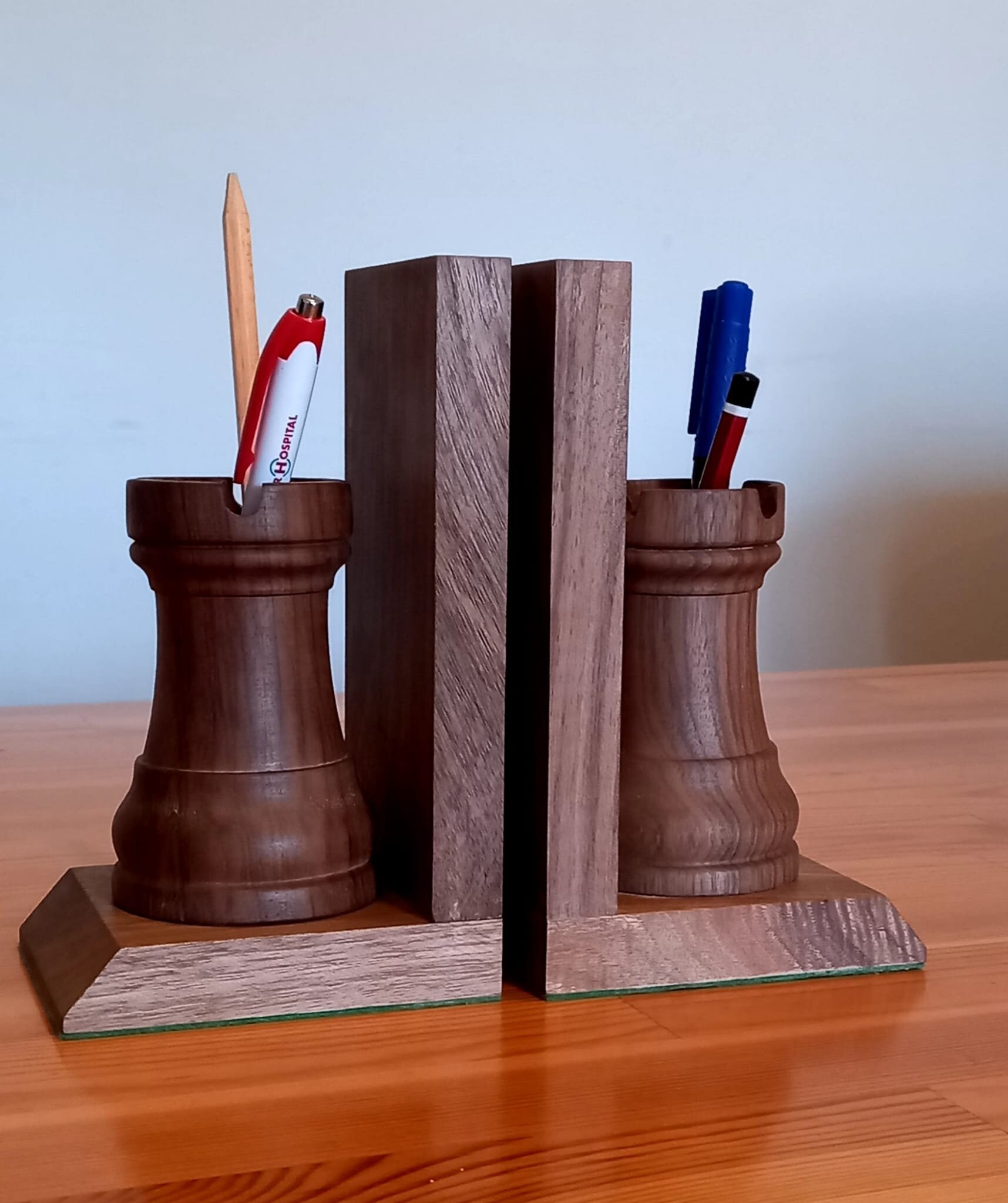 Rook Design Wooden Bookends, Unique Handmade Book Holder, Bookends Set ...