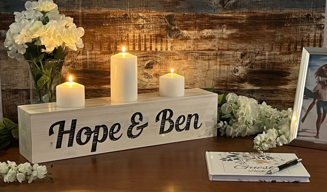 Custom Engraved Wooden Wedding Unity Candle Holder, Table Center Piece ...