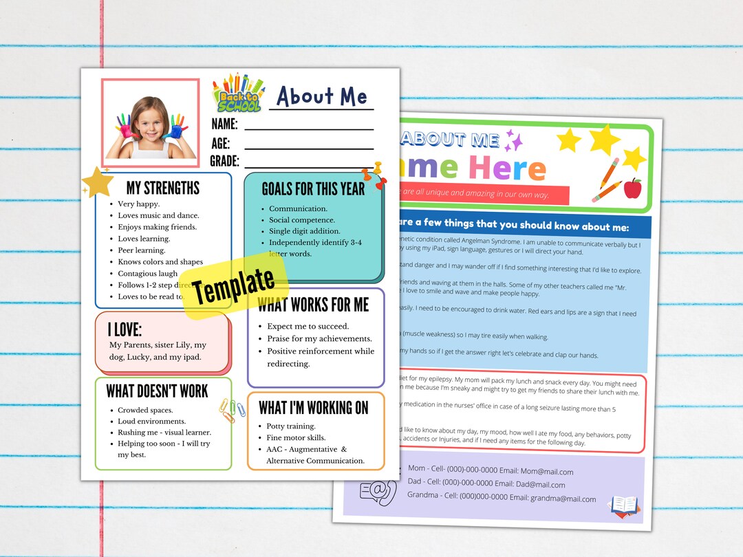 Back to School About Me Template Child Info Special Needs - Etsy