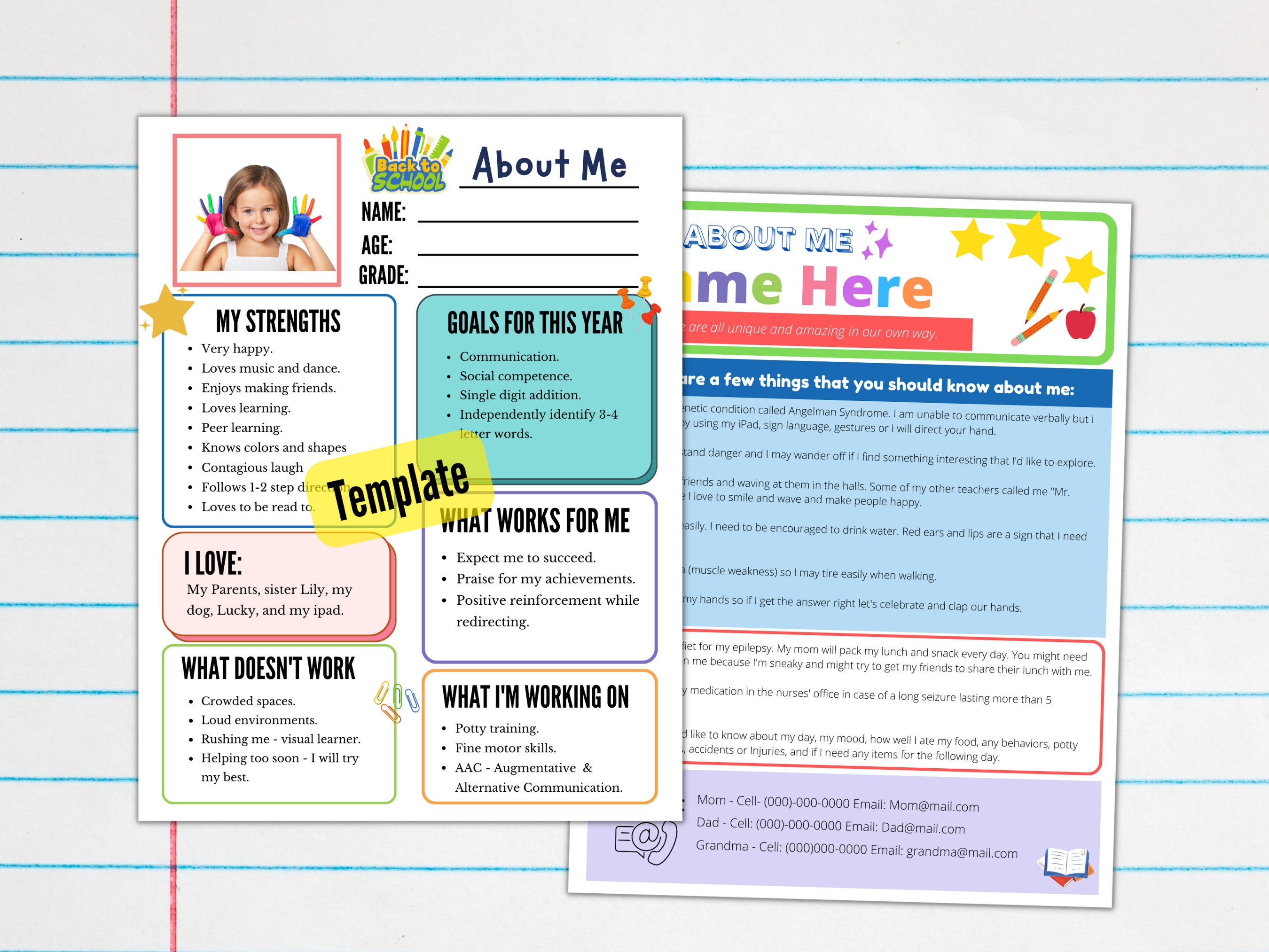 Back to School About Me Template Child Info, Special Needs, Autism ...