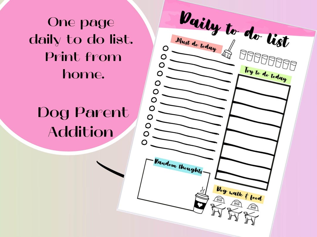 Daily to Do List, Todays Plan, Printable Planner, Dog Parent, Journal ...