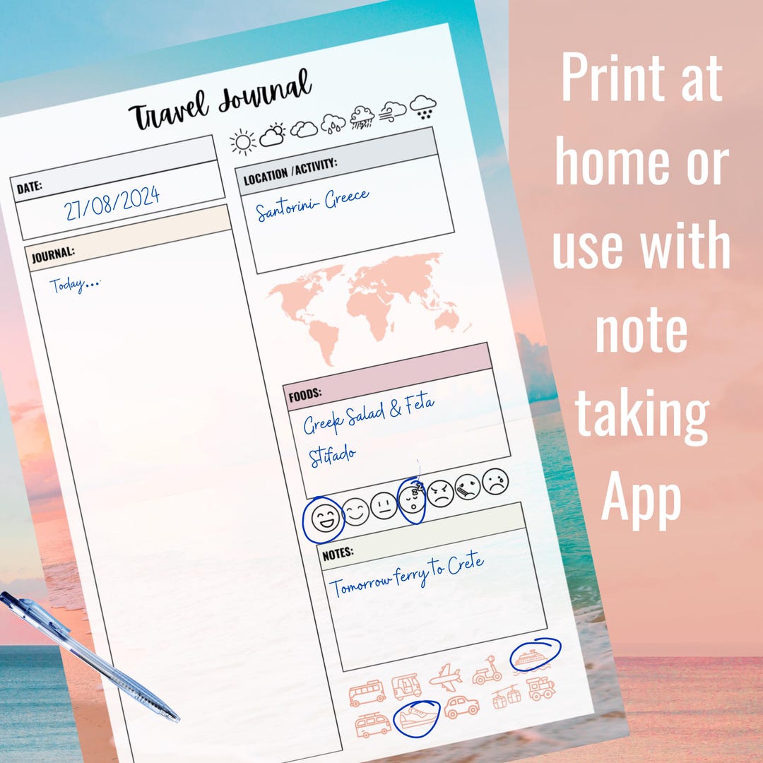 Printable Travel Journal for Backpacking Digital Travel Log Journal ...