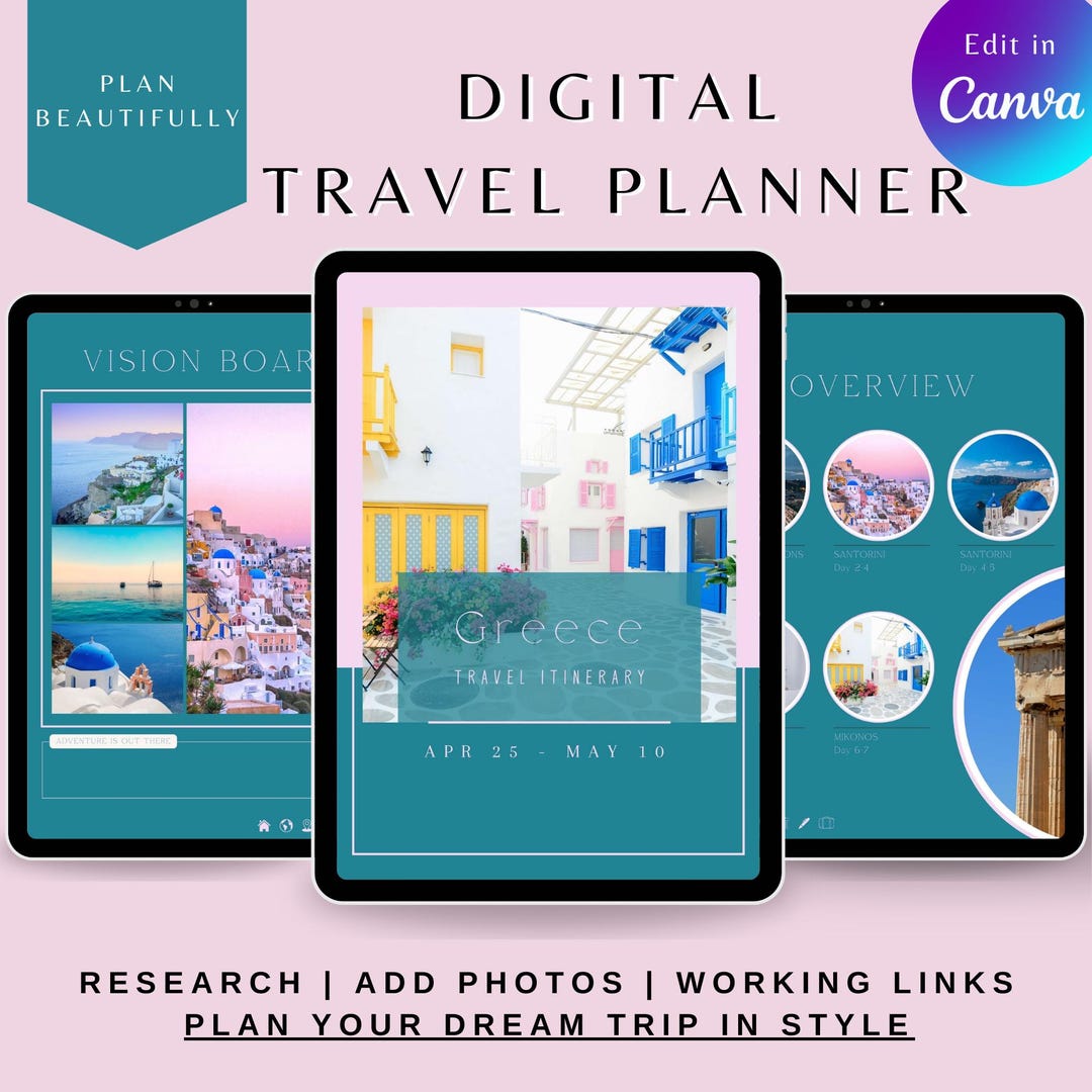 Digital Vacation Itinerary Template Editable Trip Planner in Canva ...