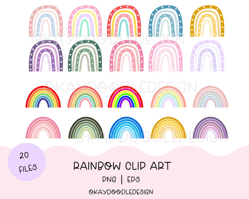 Cute Rainbow Clip Art 20 PNG / EPS Boho Pastel Colourful - Etsy