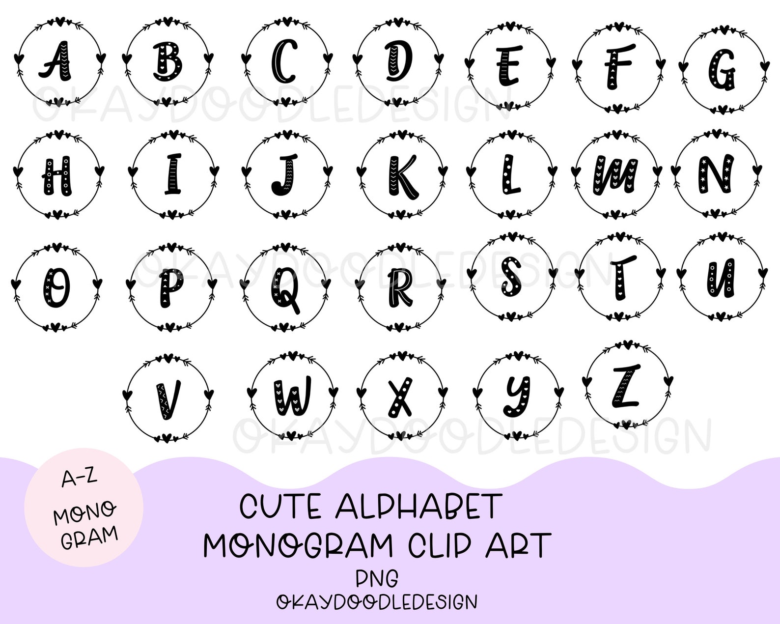 Cute Alphabet Monogram | A-Z With Cute Embellishment | PNG / EPS Format ...