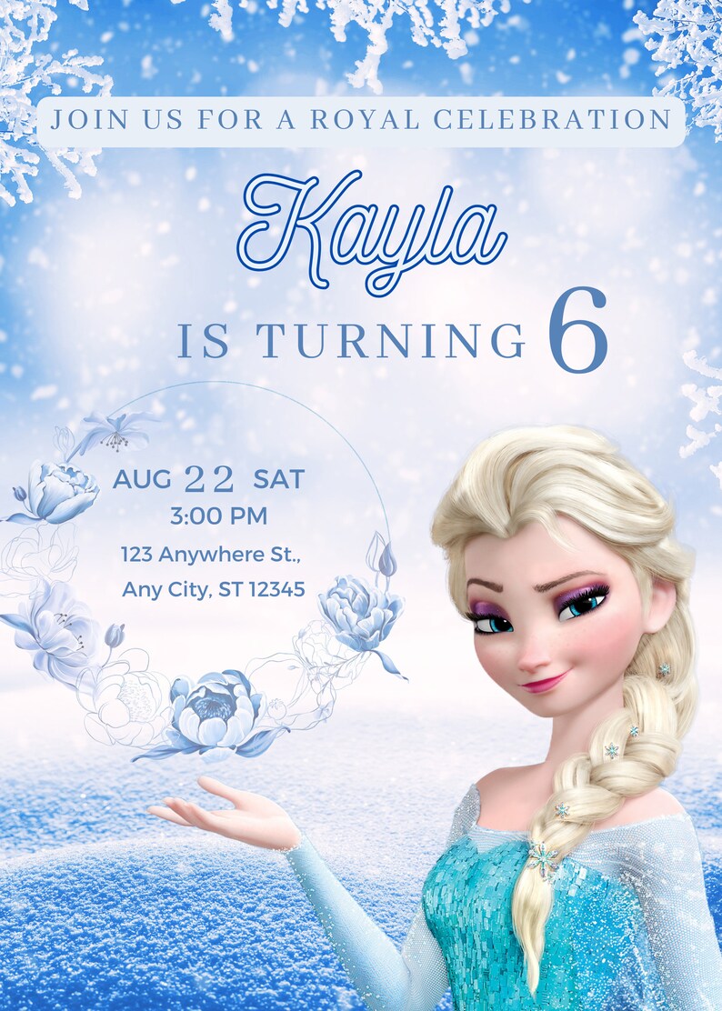 Princess Elsa Birthday Invitationwinter Snow Birthday Party - Etsy