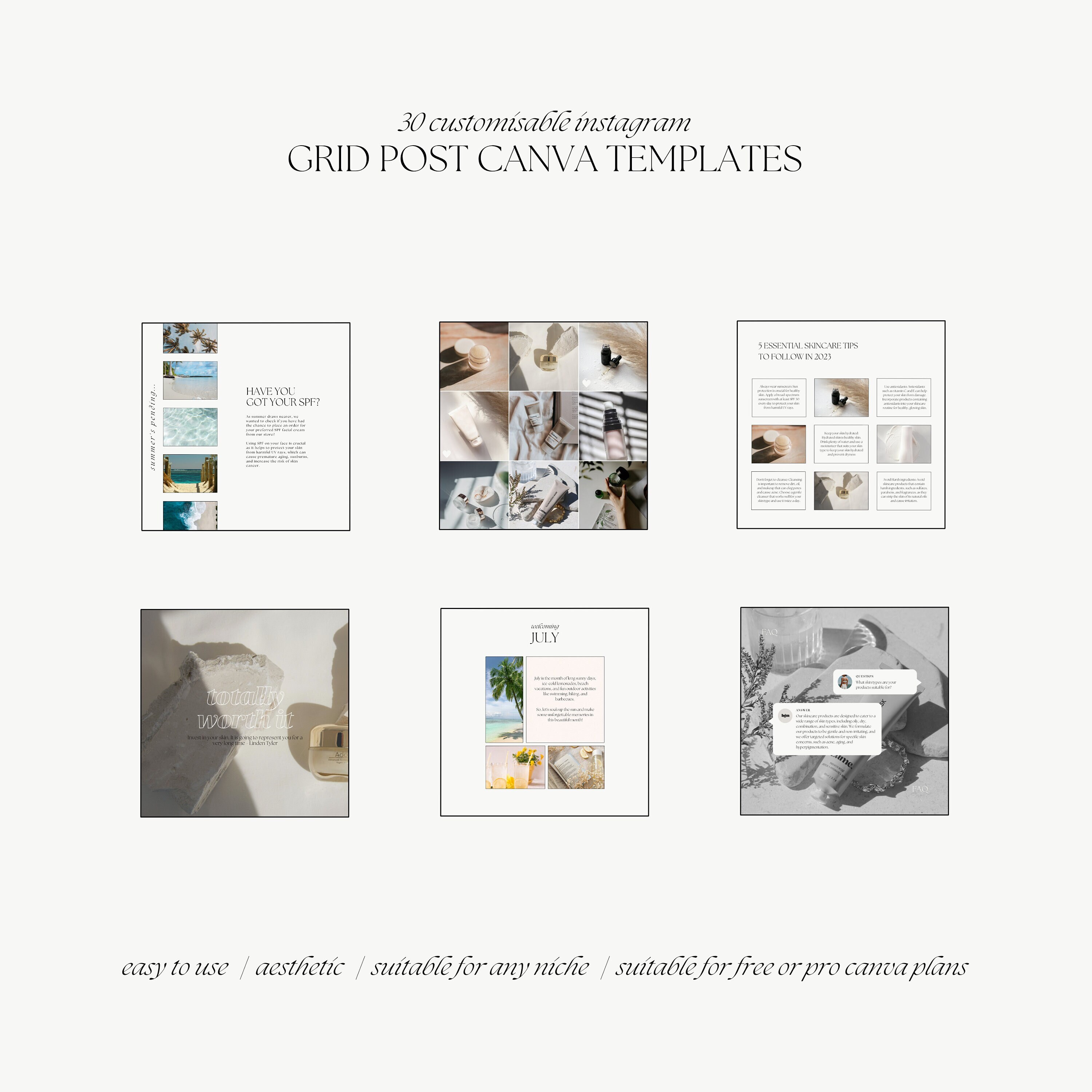 30 Customisable Canva Templates for Instagram Grid Posts Aesthetic ...