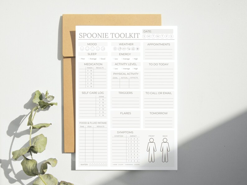 Spoonie Tracker Printable PDF Symptom Journal for Chronic - Etsy