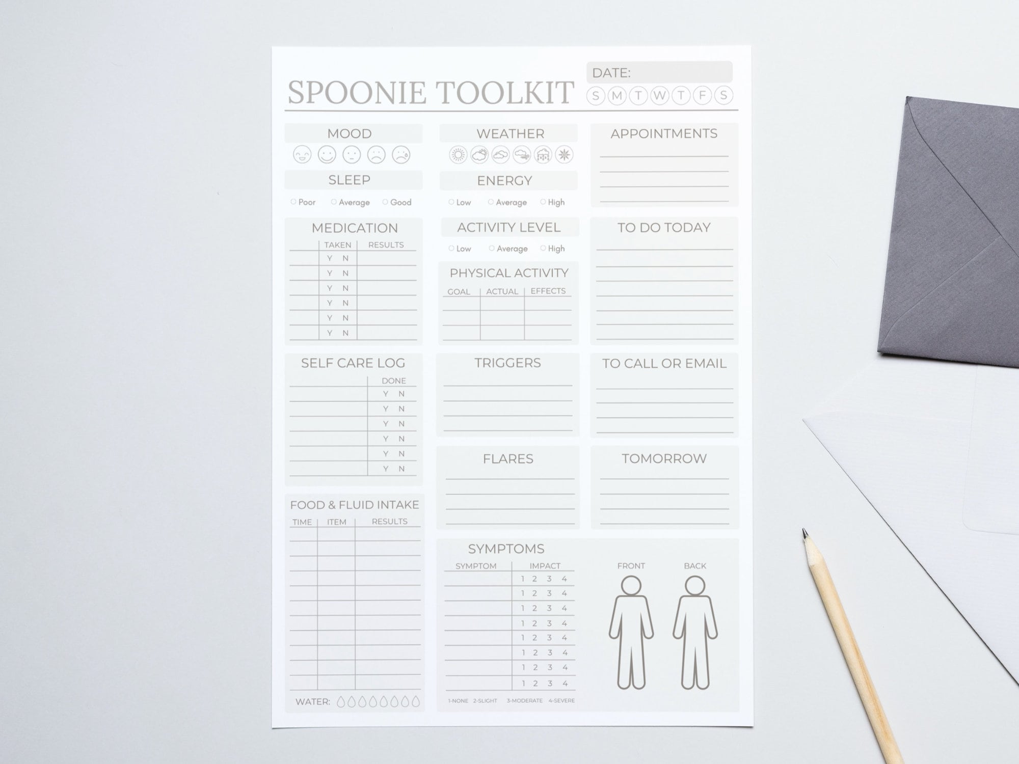 Spoonie Tracker Printable PDF Symptom Journal for Chronic - Etsy