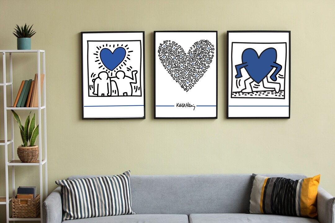 Wall Art Set of 3 Prints, Keith Haring "blue Heart" - Etsy