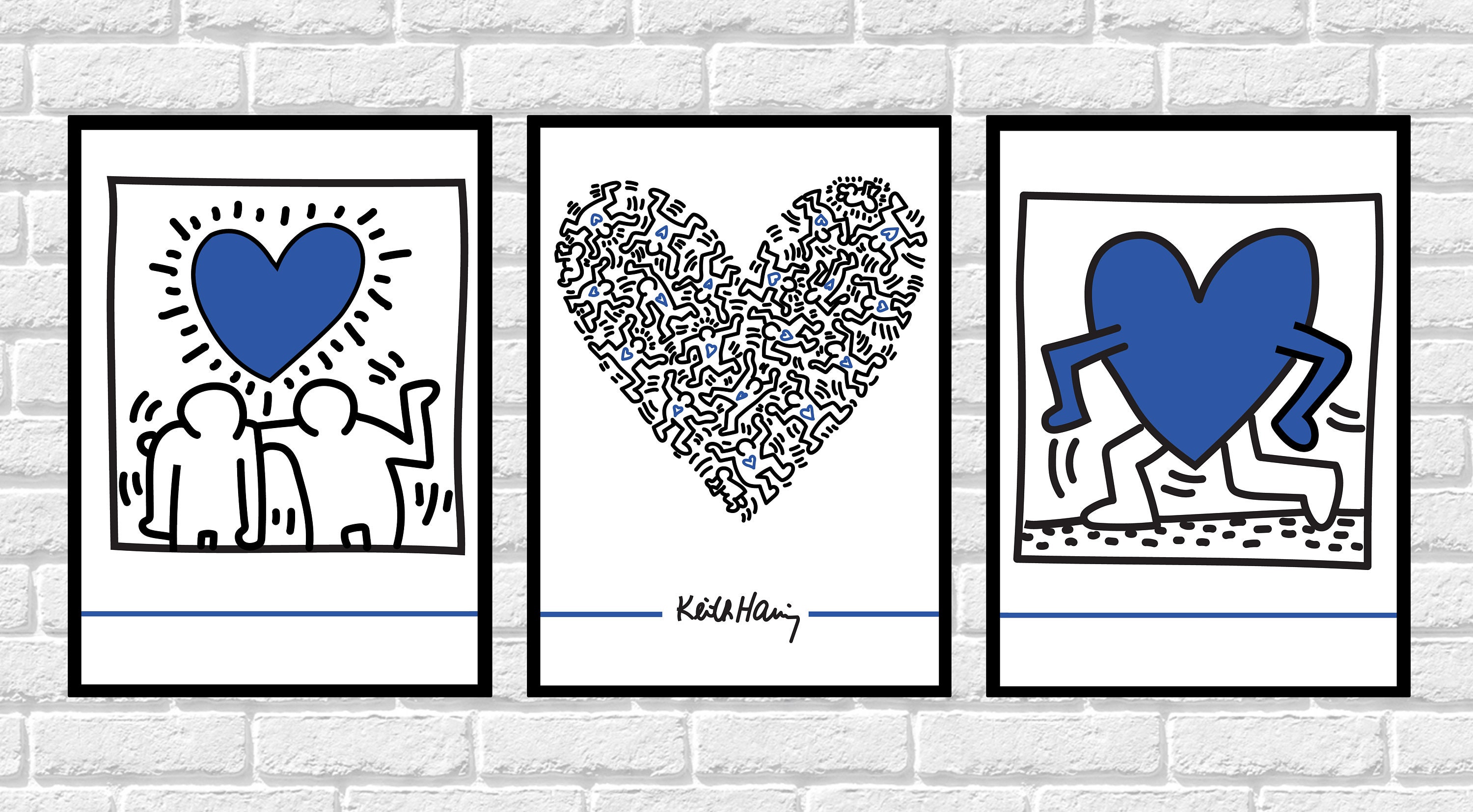 Wall Art Set of 3 Prints, Keith Haring "blue Heart" - Etsy