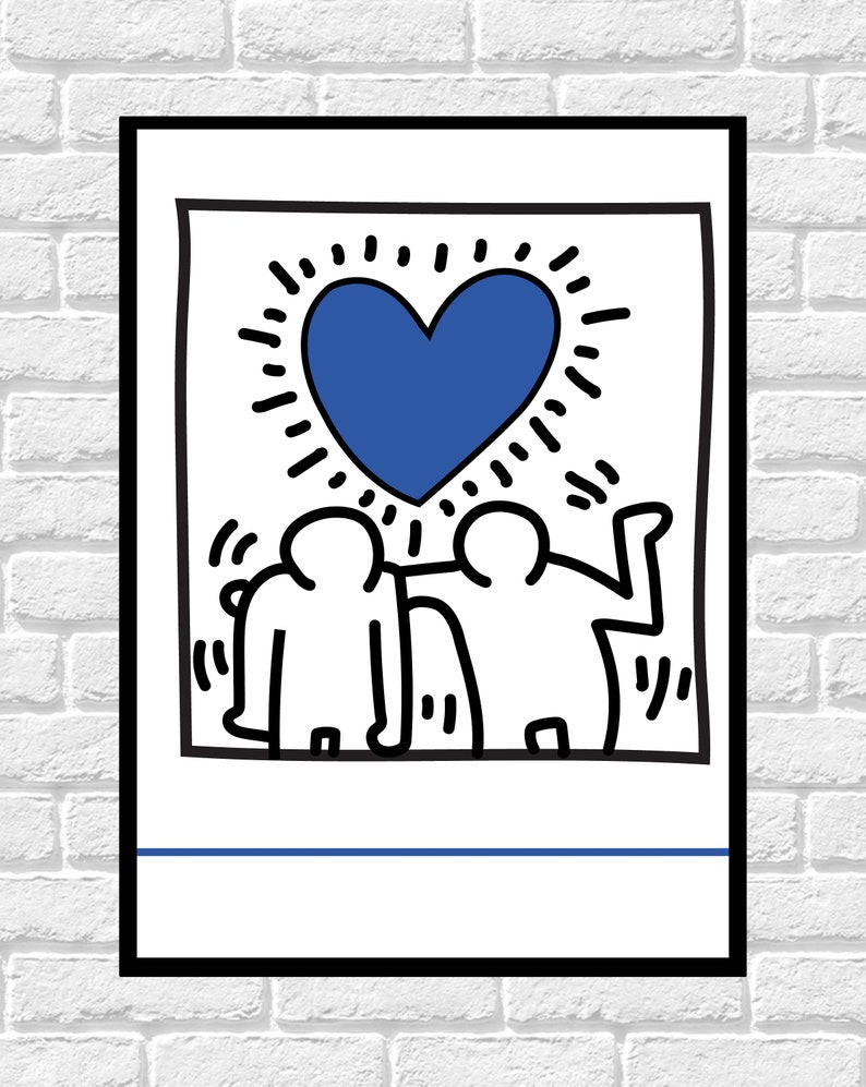 Wall Art Set of 3 Prints, Keith Haring "blue Heart" - Etsy