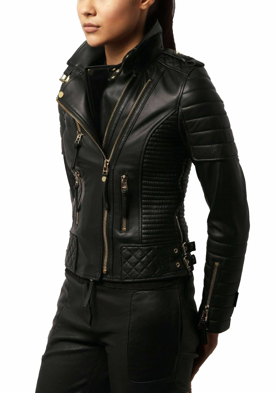 Handmade Stylish Black Moto Racer Jacket Women's Classic - Etsy