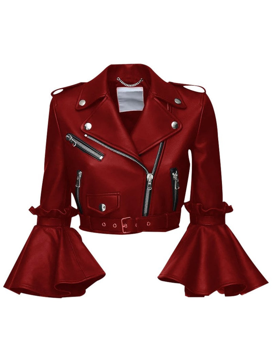 Modern Cropped Biker Jacket With Frilled Sleeves Handmade Leather ...
