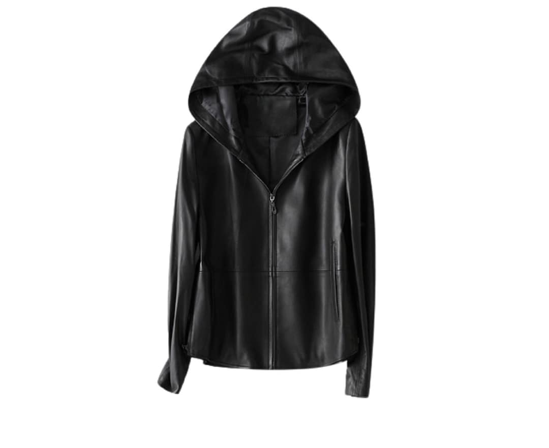 Men's Black Leather Zip-up Hoodie Handmade Real Leather Hooded Jacket ...