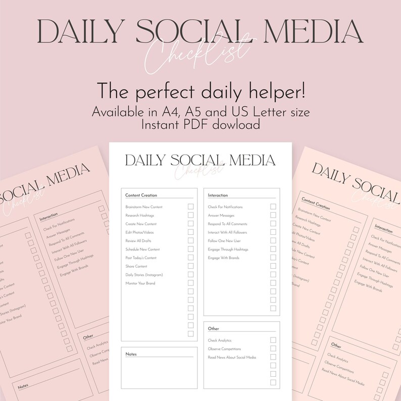 A4 Printable Social Media Checklist Bundle Social Media - Etsy