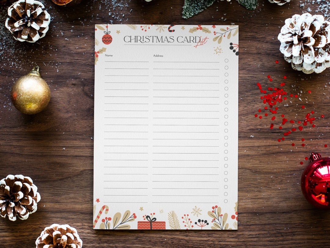 Christmas Card List A4 Printable Instant Download - Etsy