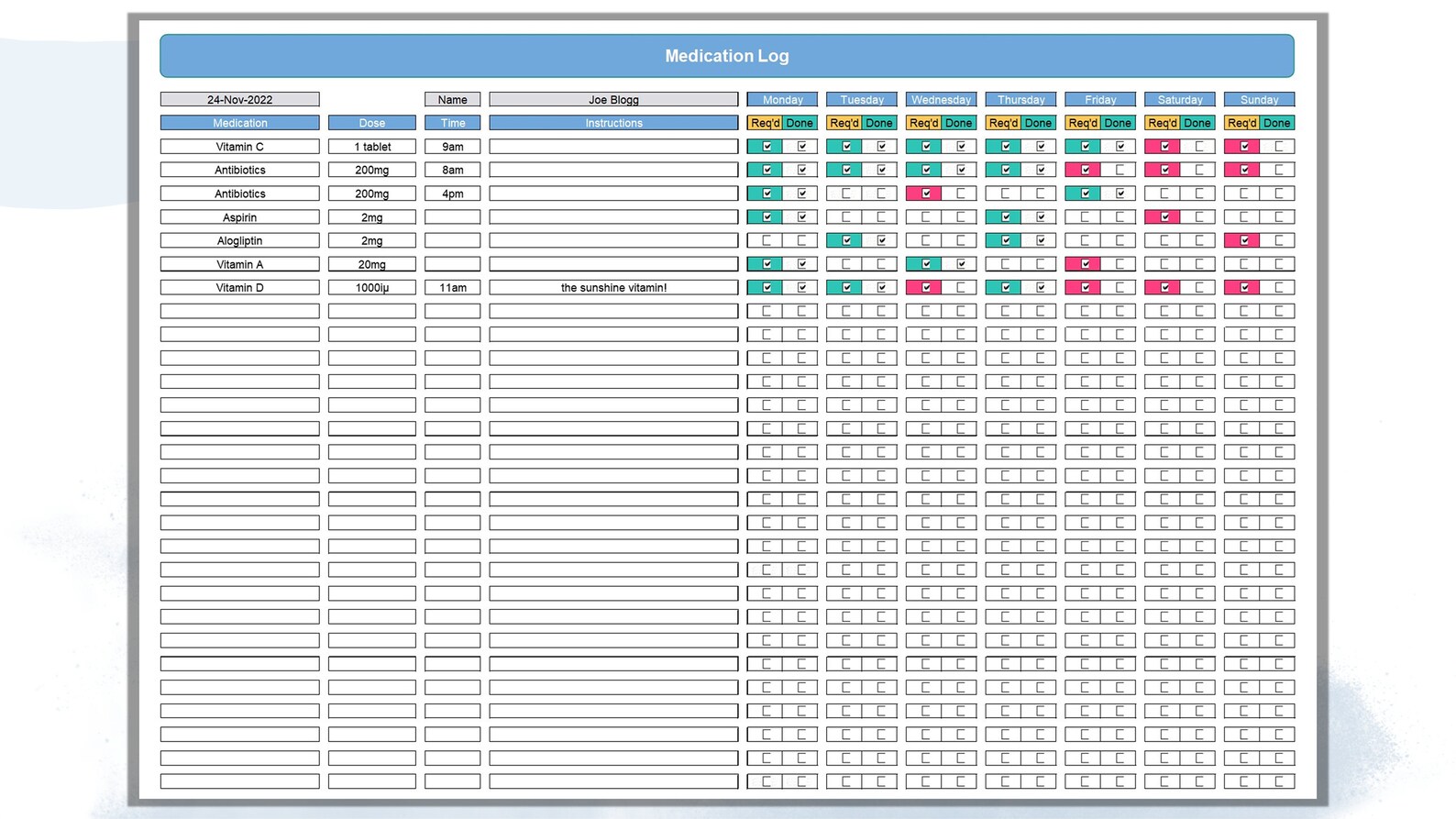 Medication Care Tracker Printable Template, Supplement Log, Medication ...