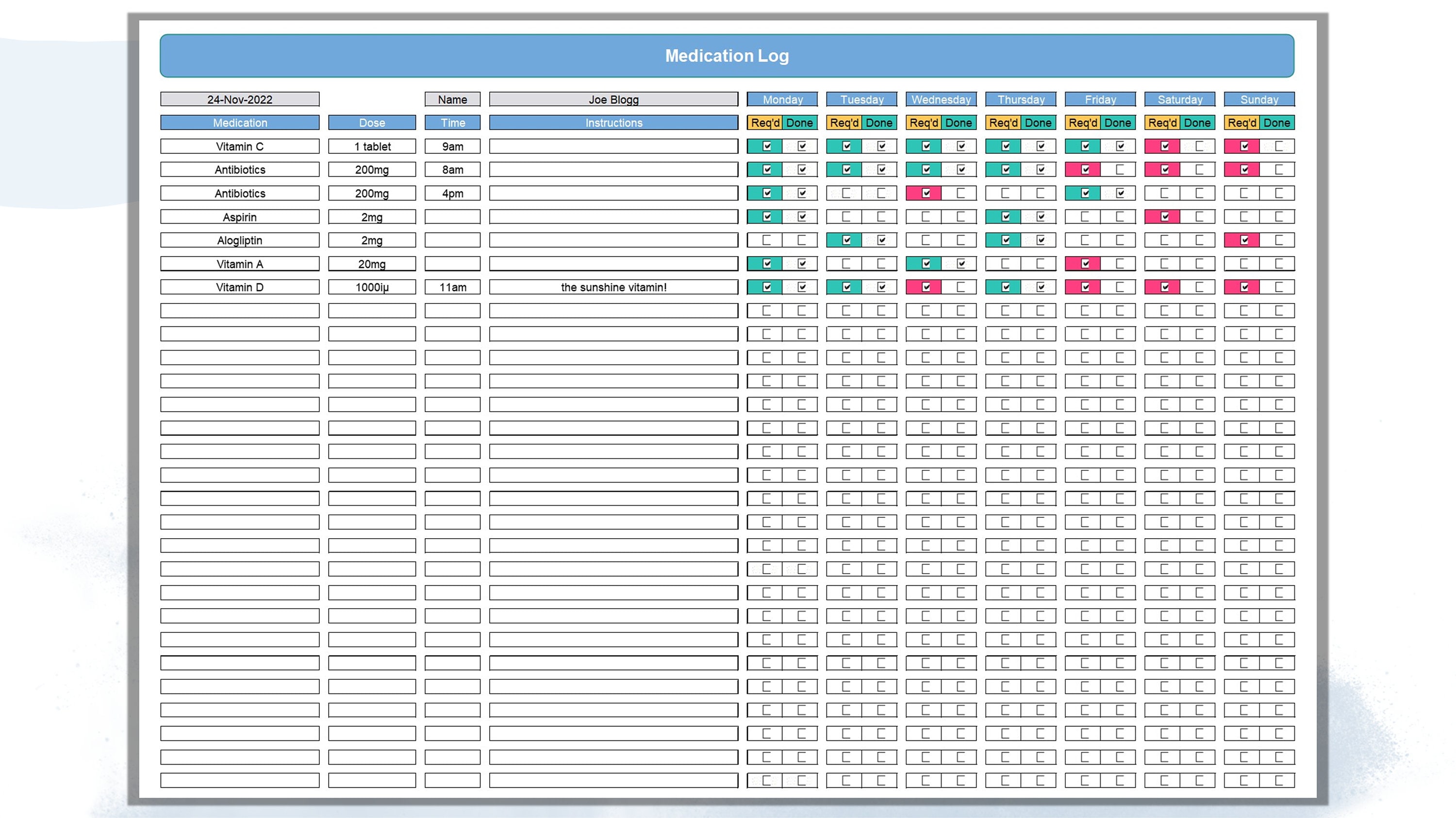 Medication Care Tracker Printable Template, Supplement Log, Medication ...