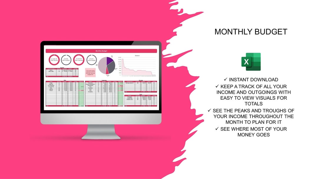 Monthly Budget Spreadsheet Template, Income Outgoings Spend Tracking ...