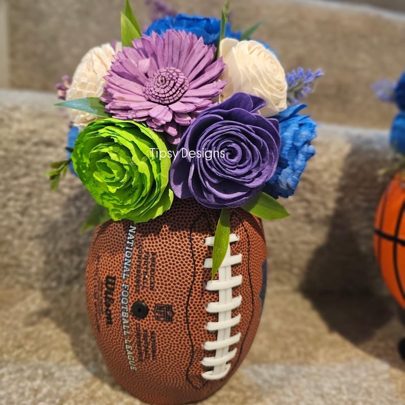 Game Day Glam: Mini Handmade Football-inspired Wood Flower Bouquets - Etsy