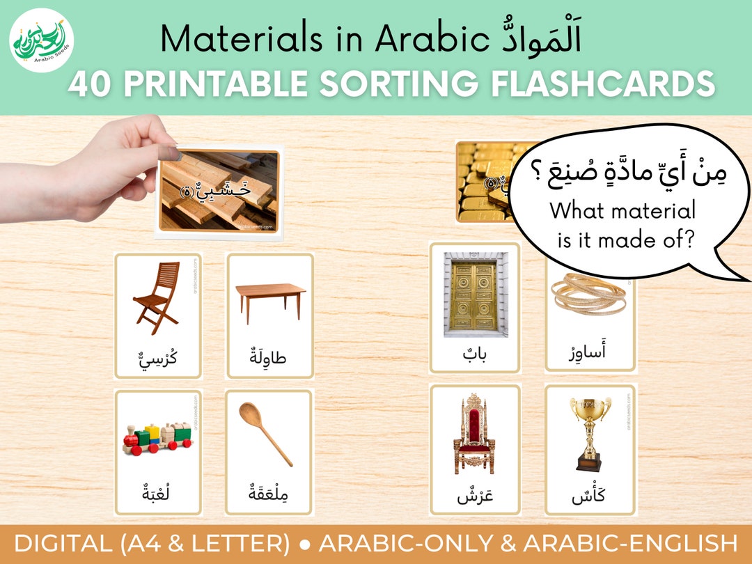 Materials in Arabic 40 Printable Sorting Flashcards for Kids - What is ...