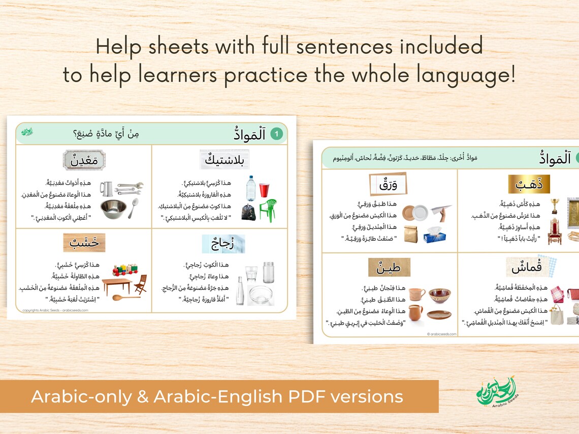 Materials in Arabic 40 Printable Sorting Flashcards for Kids - What is ...