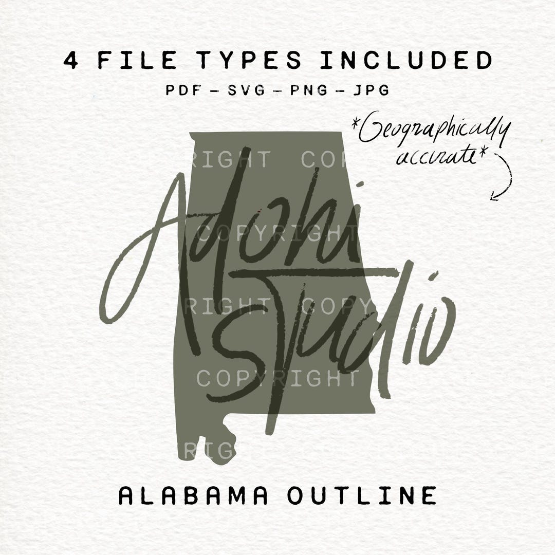 Alabama State Outline File: Svg, Png, Jpg, Pdf - Etsy