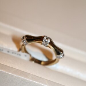 Solid Gold and White Diamond Bamboo Ring. Bamboo Art Deco Diamond Ring ...