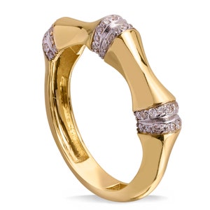 Solid Gold and White Diamond Bamboo Ring. Bamboo Art Deco Diamond Ring ...