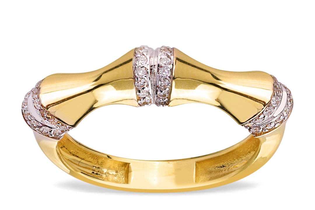 Solid Gold and White Diamond Bamboo Ring. Bamboo Art Deco Diamond Ring ...