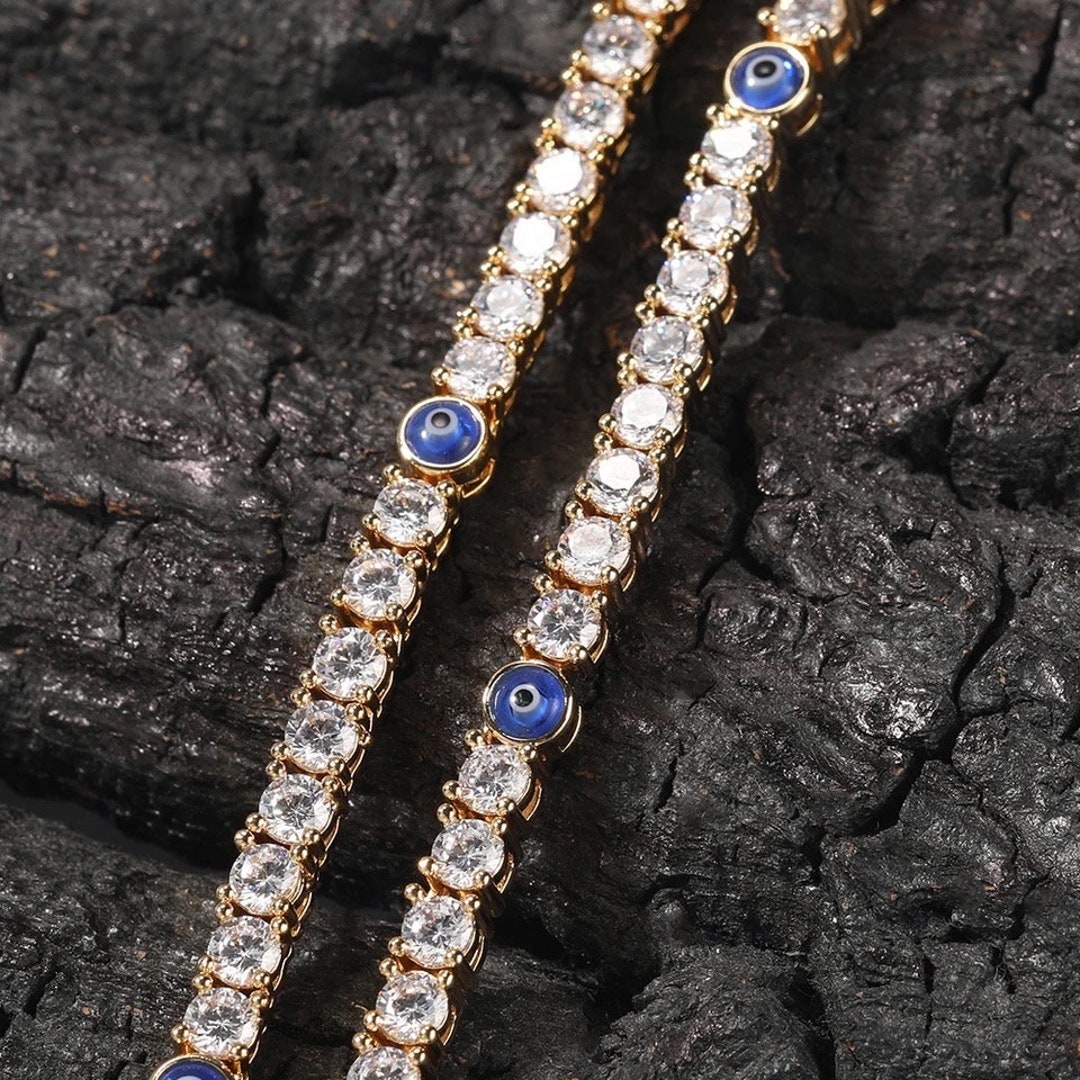 Greek Evil Eye Bracalet, 5 Motif Tennis Bracelet, Dainty Evil Eye ...