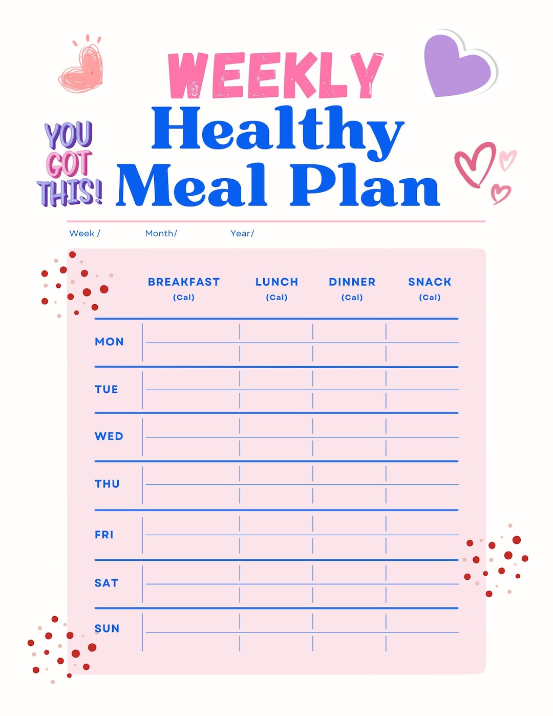 Weekly Calorie Tracker, Instant Download, Printable, Instant Download ...