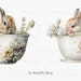 Bunnies in Vintage Cups Watercolor Clipart PNG - Easter Spring ...