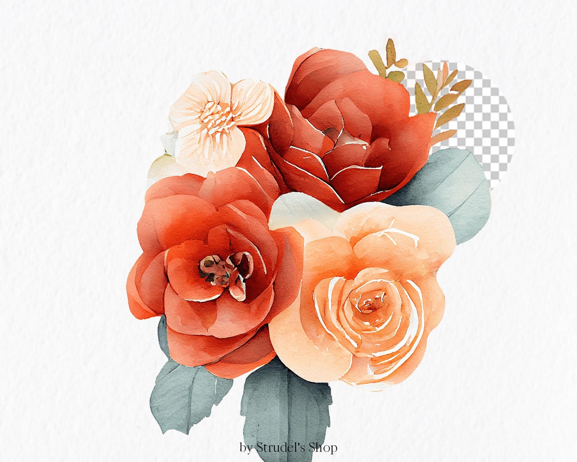 Terracotta Flowers Watercolor Clipart PNG - Autumn Terracotta Wedding ...