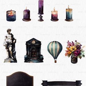 Dark Academia Watercolor Clipart PNG - Gothic Bookworm Planner Stickers ...